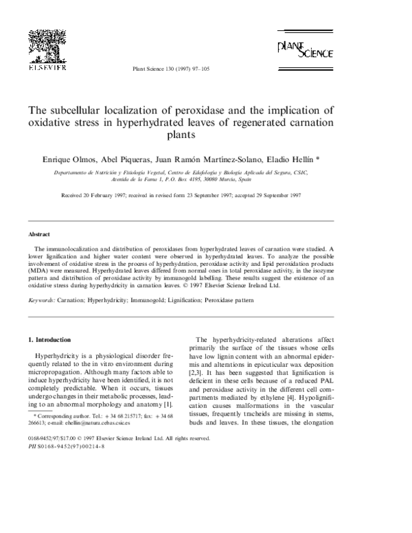 (PDF) The subcellular localization of peroxidase and the implication of ...
