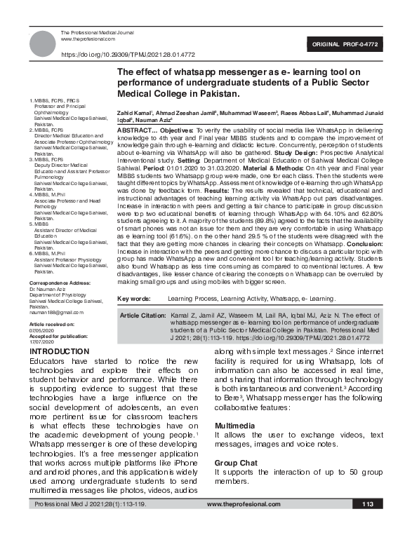 (PDF) The effect of whatsapp messenger as e- learning tool on ...