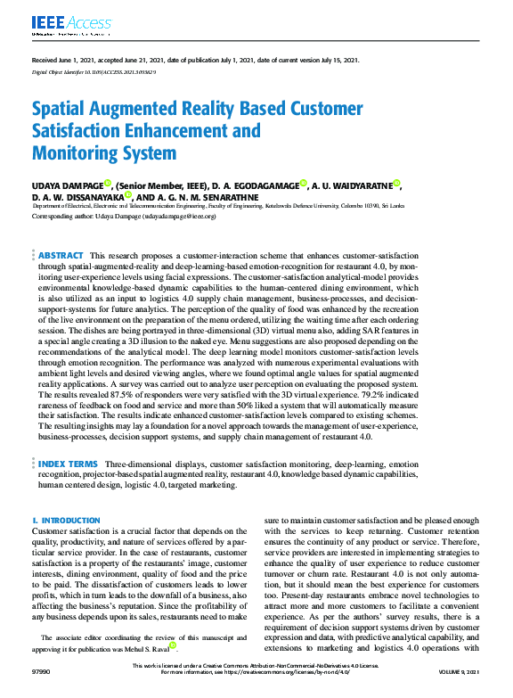 (PDF) Spatial Augmented Reality Based Customer Satisfaction Enhancement and Monitoring System