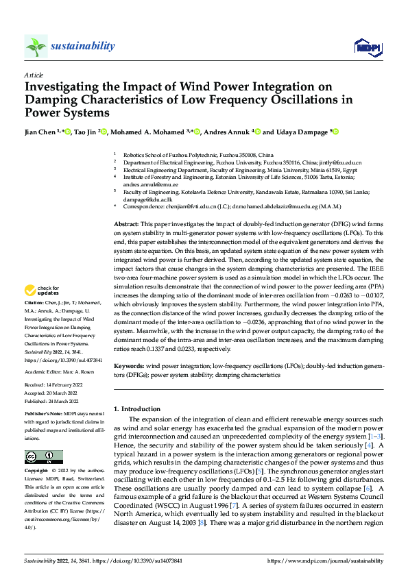 Pdf Investigating The Impact Of Wind Power Integration On Damping