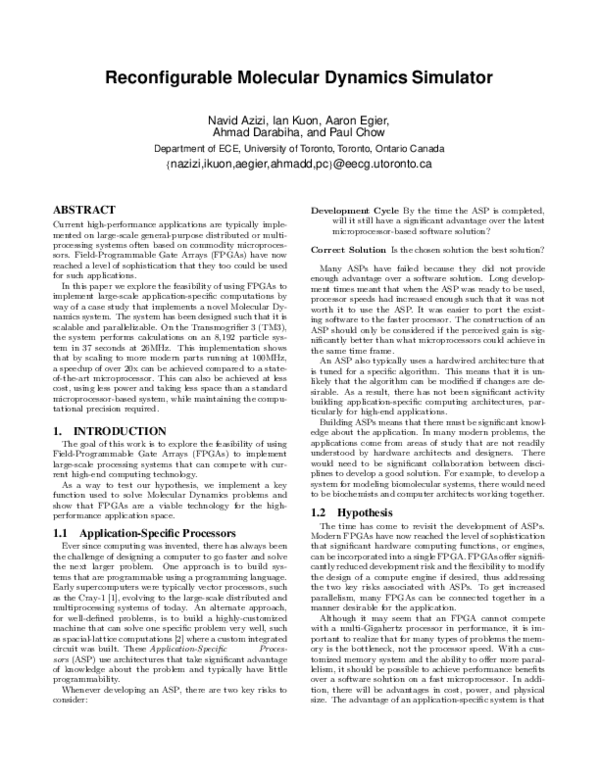 (PDF) Reconfigurable Molecular Dynamics Simulator | Navid Azizi ...