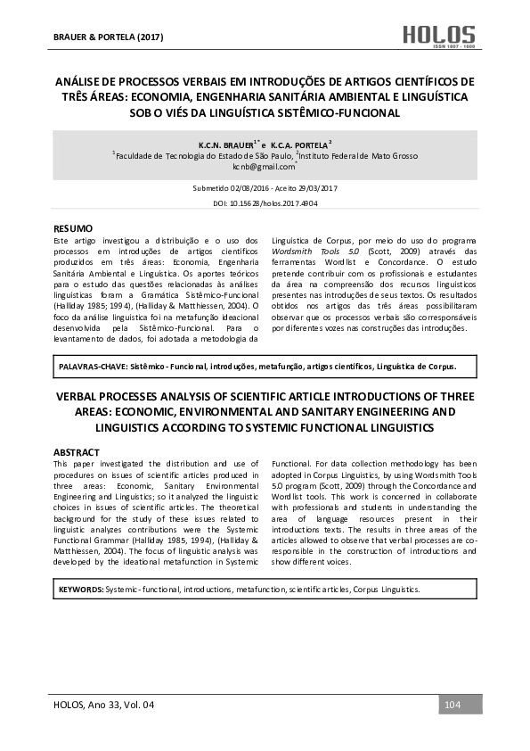 (PDF) Análise De Processos Verbais Em Introduções De Artigos ...