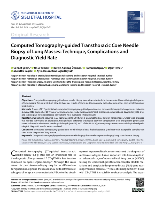 (PDF) Computed tomography guided transthoracic core needle biopsy of ...