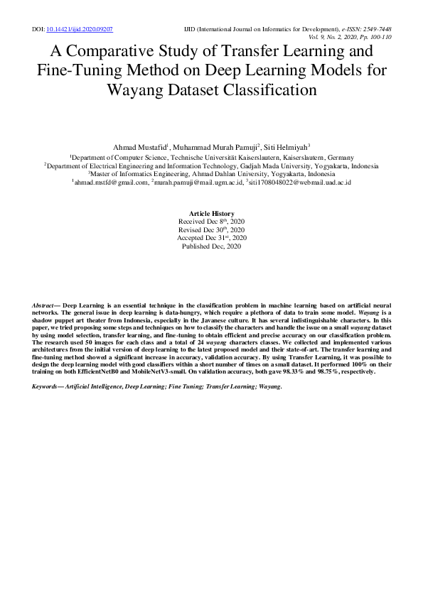(PDF) A Comparative Study of Transfer Learning and Fine-Tuning Method on Deep Learning Models ...