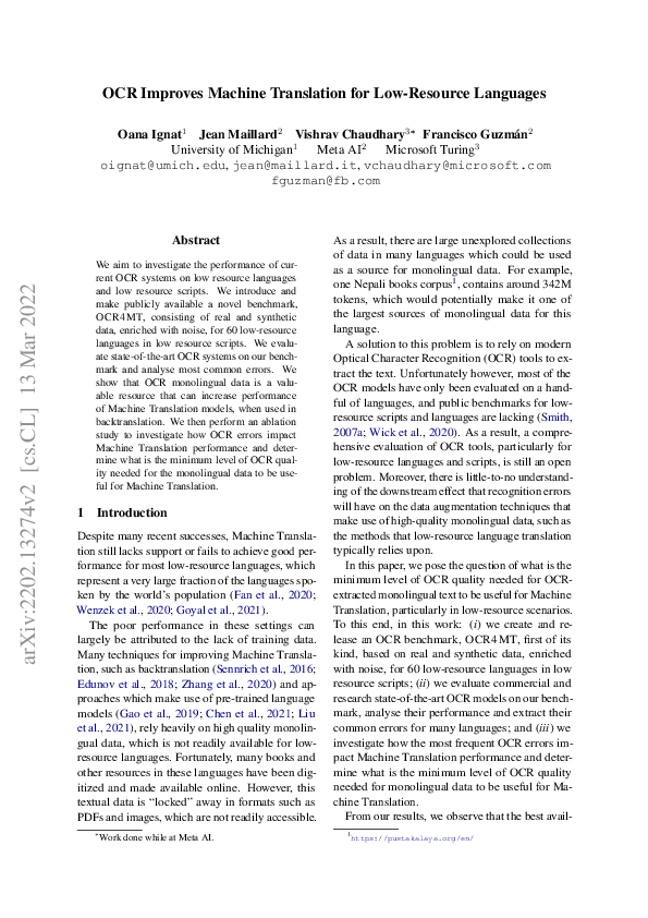 Pdf Ocr Improves Machine Translation For Low Resource Languages