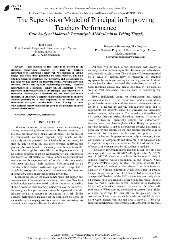 (PDF) The Supervision Model of Principal in Improving Teachers Performance (Case Study at ...