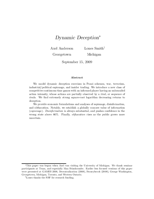 (PDF) Dynamic Deception | Lones Smith - Academia.edu