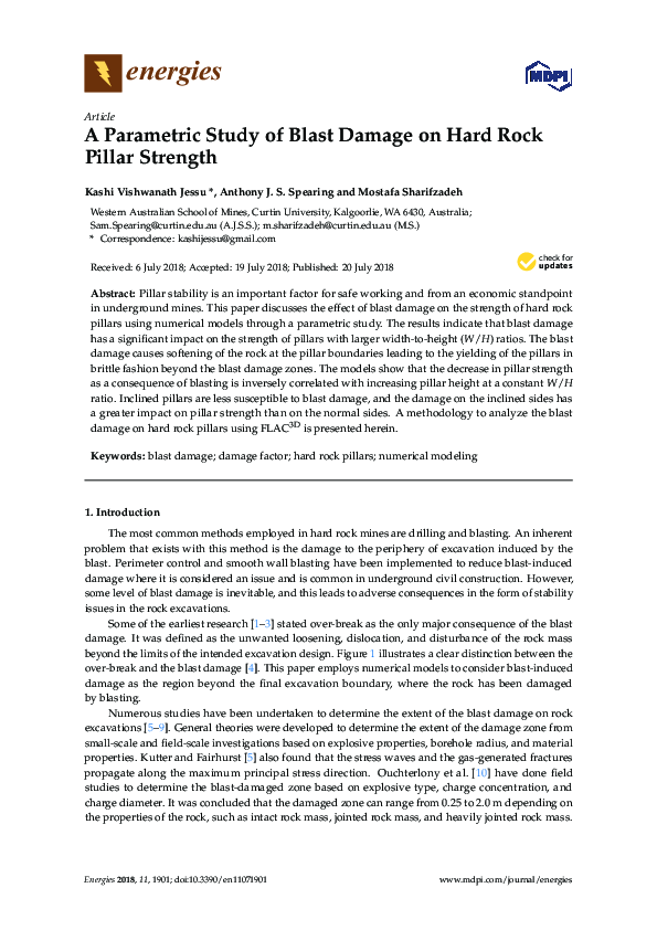 (PDF) A Parametric Study of Blast Damage on Hard Rock Pillar Strength
