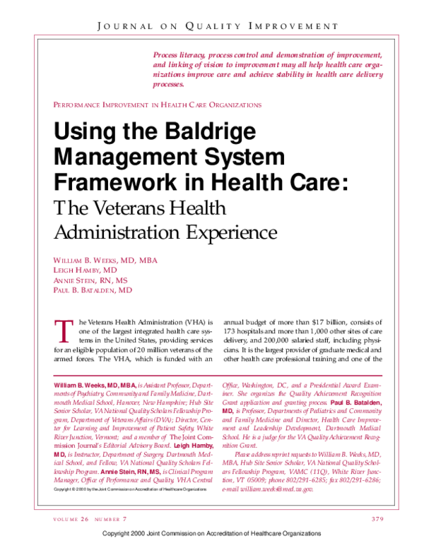 (PDF) Using the Baldrige Management System Framework in Health Care ...