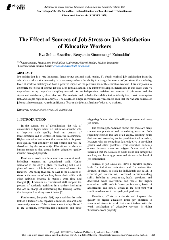 (PDF) The Effect of Sources of Job Stress on Job Satisfaction of ...