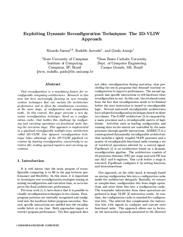 Pdf Exploiting Dynamic Reconfiguration Techniques The 2d Vliw Approach Geraldine Araujo