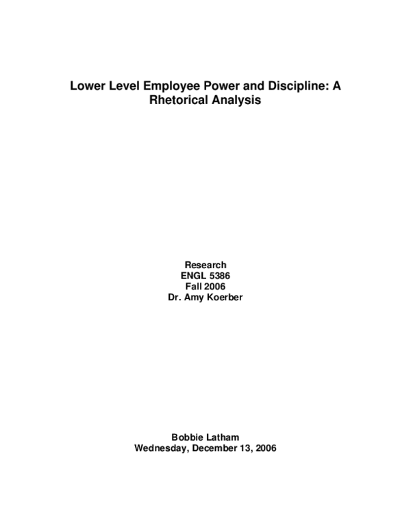 (PDF) Lower Level Employee Power and Discipline: A Rhetorical Analysis