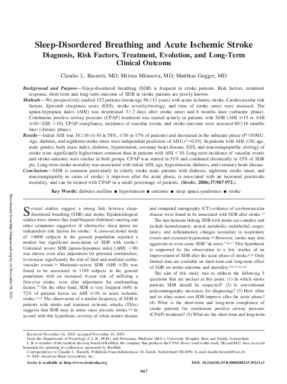 (PDF) effects of SDB on stroke outcome , recurrence rate , and ...