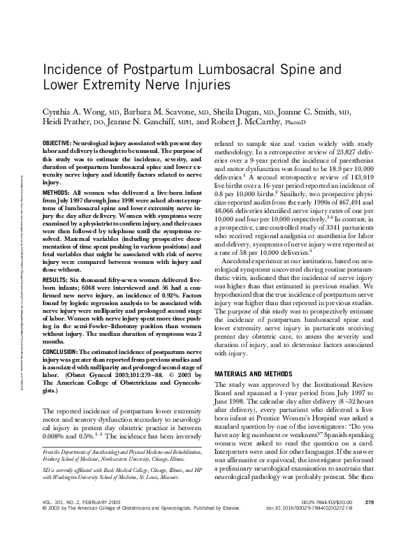 (PDF) Incidence of postpartum lumbosacral spine and lower extremity ...
