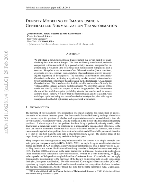 (PDF) Density Modeling of Images using a Generalized Normalization Transformation