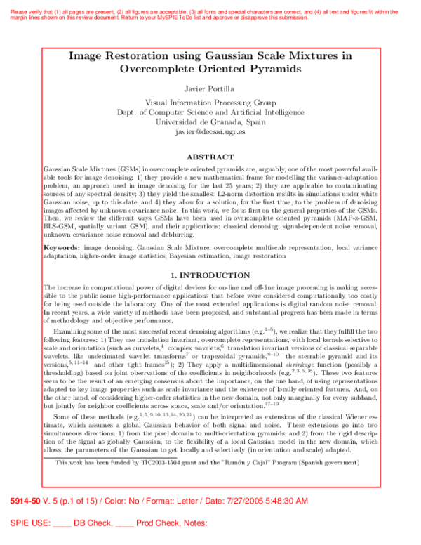 (PDF) Image restoration using Gaussian scale mixtures in overcomplete oriented pyramids