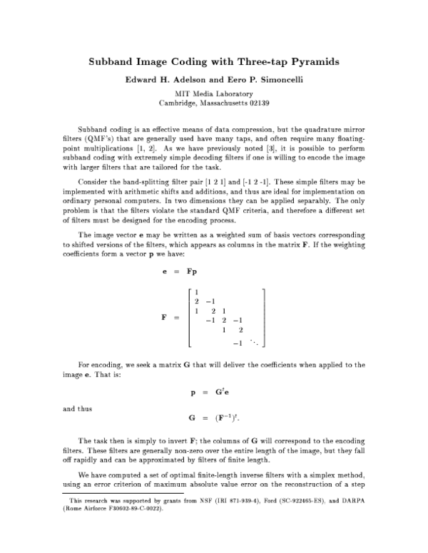 (PDF) Subband image coding with three-tap pyramids
