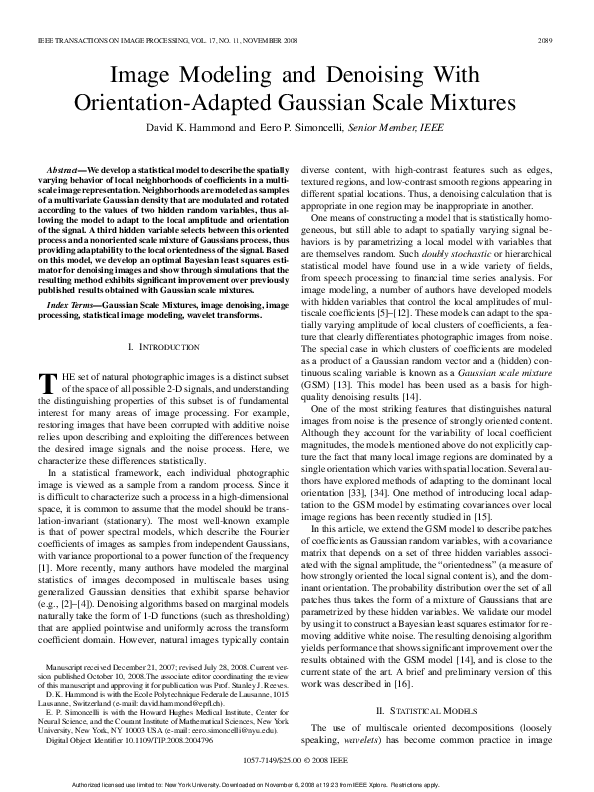 (PDF) Image Modeling and Denoising With Orientation-Adapted Gaussian Scale Mixtures