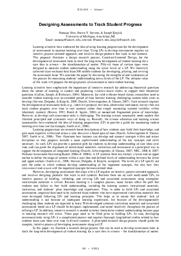 (PDF) Designing assessments to track student progress