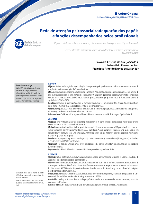 (PDF) Rede de atenção psicossocial: adequação dos papéis e funções ...