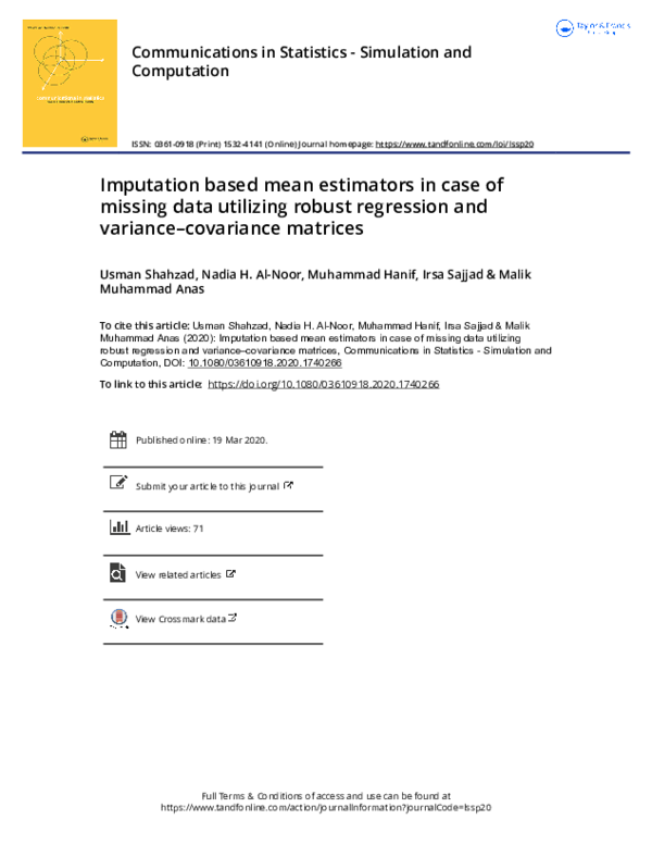 (PDF) Imputation based mean estimators in case of missing data utilizing robust regression and ...
