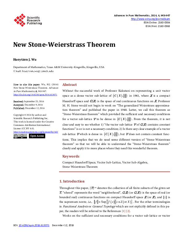 (PDF) New Stone-Weierstrass Theorem