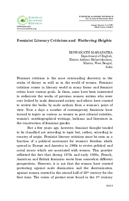 (PDF) Feminist Literary Criticism and Wuthering Heights