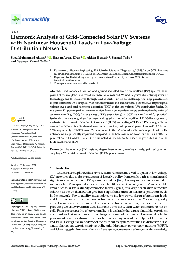 (PDF) Harmonic Analysis of Grid-Connected Solar PV Systems with Nonlinear Household Loads in Low ...