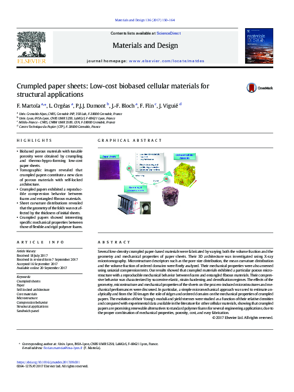 (PDF) Crumpled paper sheets: Low-cost biobased cellular materials for ...