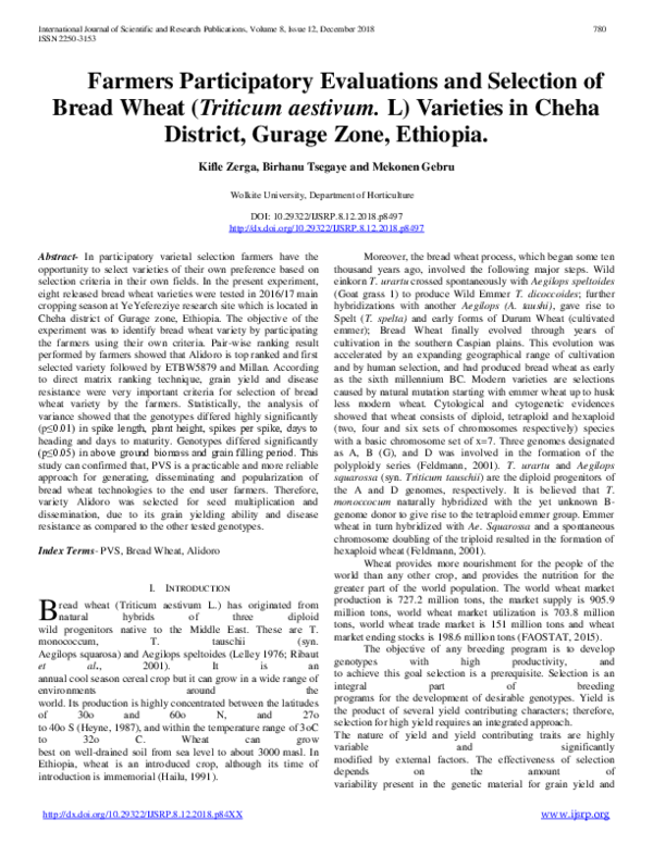 (PDF) Farmers Participatory Evaluations and Selection of Bread Wheat (Triticum aestivum. L ...