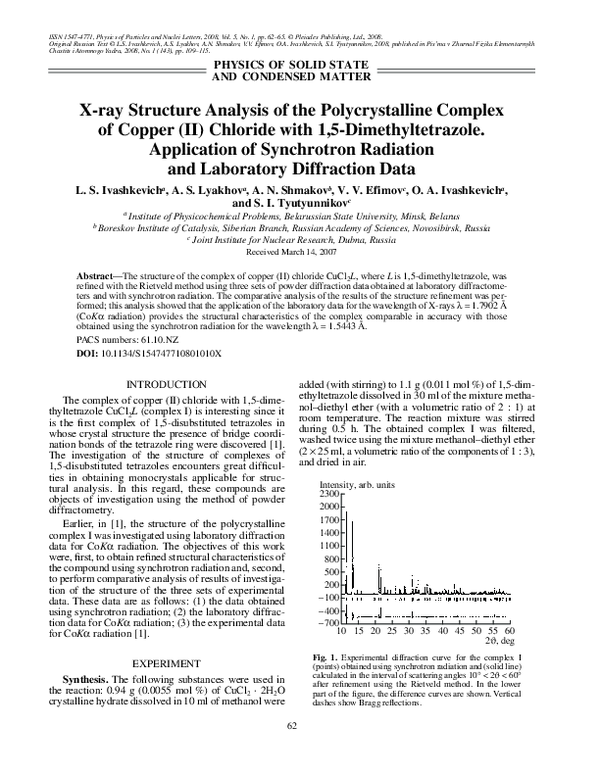 (PDF) X-ray structure analysis of the polycrystalline complex of copper (II) chloride with 1,5 ...