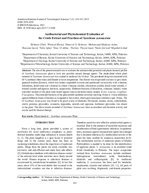 (PDF) Antibacterial and Phytochemical Evaluation of the Crude Extract ...