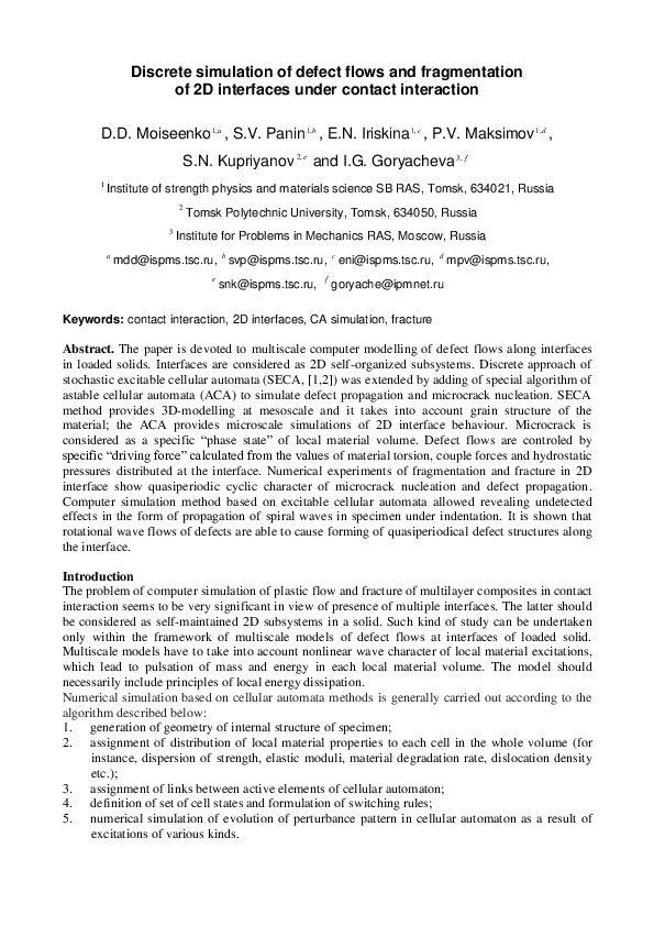 (PDF) Discrete simulation of defect flows and fragmentation of 2D ...