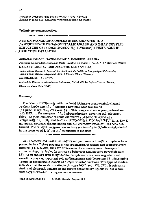 (PDF) New oxovanadium complexes coordinated to a fac-tridentate ...