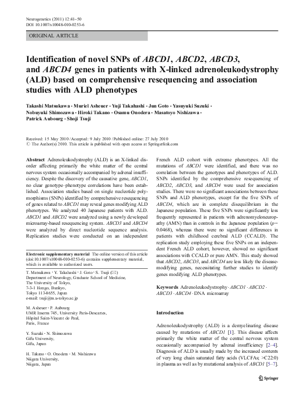 (PDF) Identification of novel SNPs of ABCD1, ABCD2, ABCD3, and ABCD4 ...