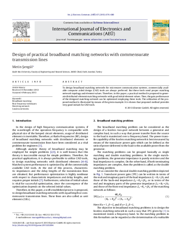 (PDF) Design of practical broadband matching networks with commensurate transmission lines