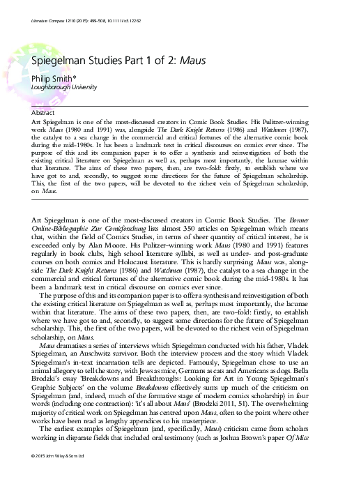 (PDF) Spiegelman Studies Part 1 of 2: Maus