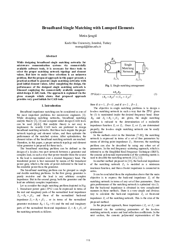 (PDF) Broadband single matching with lumped elements