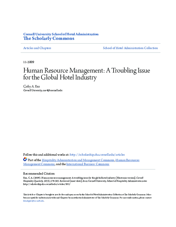 (PDF) Human Resource ManagementA Troubling Issue for the Global Hotel ...