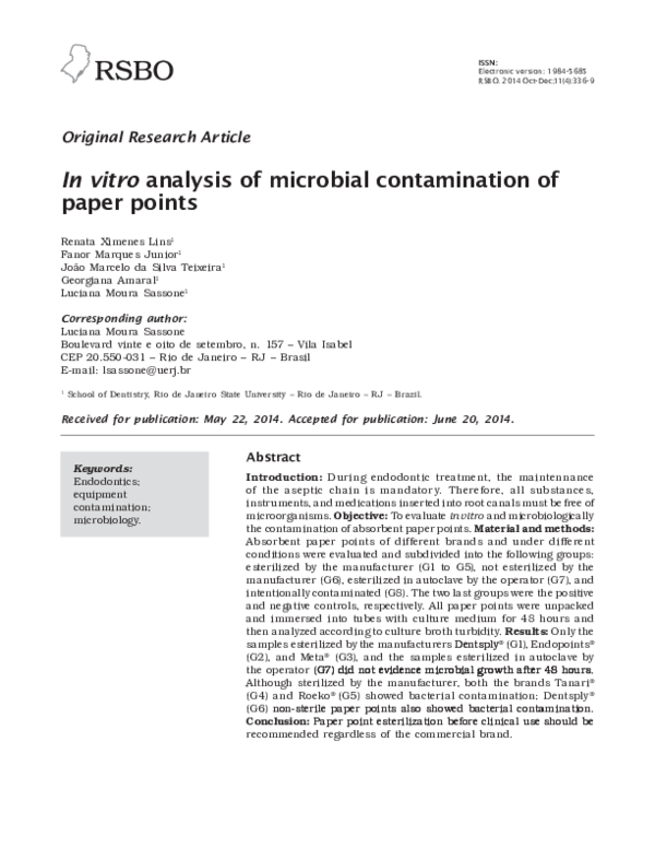 (PDF) In vitro analysis of microbial contamination of paper points