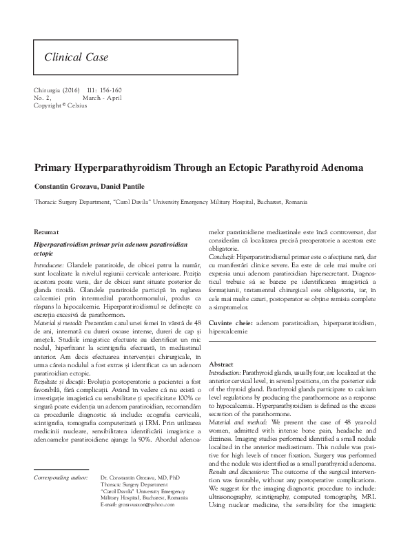 (PDF) Primary Hyperparathyroidism Through an Ectopic Parathyroid Adenoma
