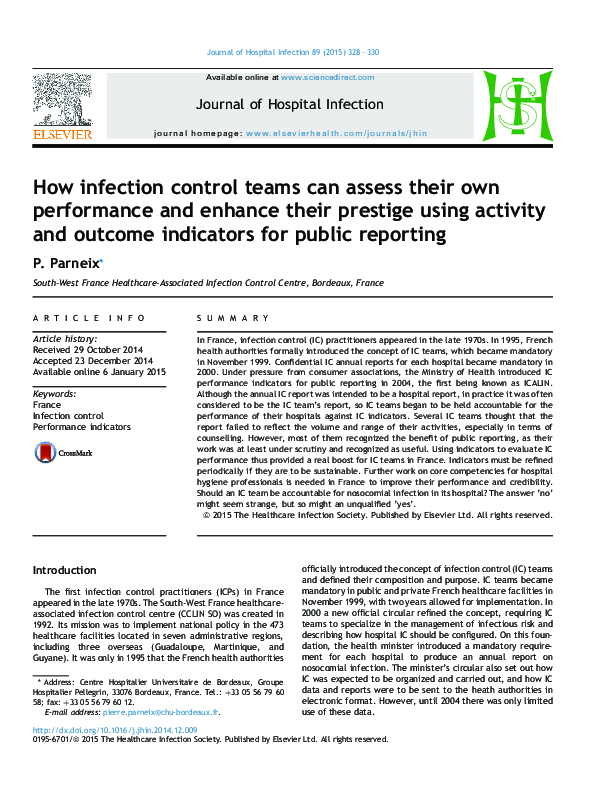 (PDF) How infection control teams can assess their own performance and ...