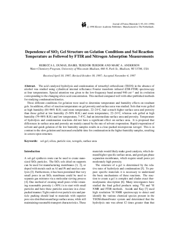 (PDF) Dependence of SiO2> Gel Structure on Gelation Conditions and Sol ...