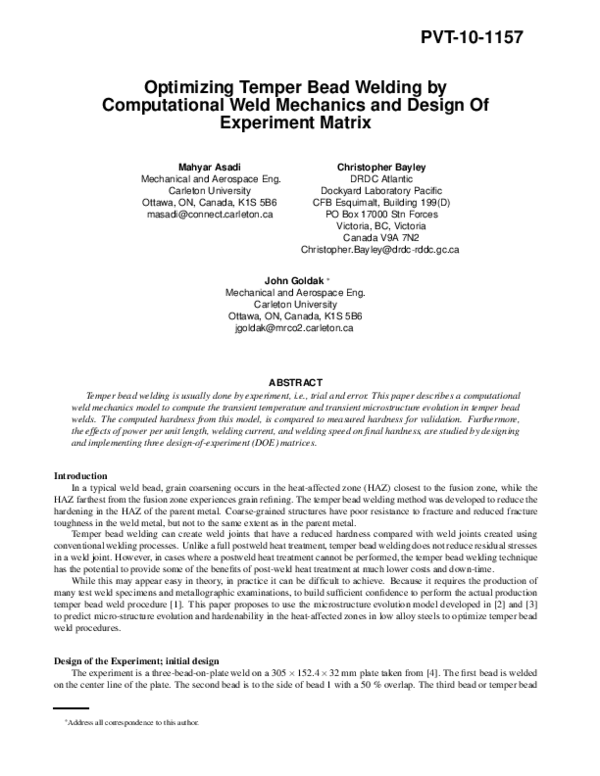 (PDF) Optimizing Temper Bead Welding by Computational Weld Mechanics ...
