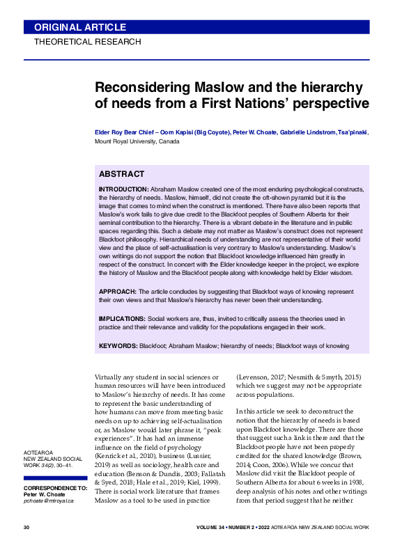 (PDF) Reconsidering Maslow and the Hierarchy of Needs