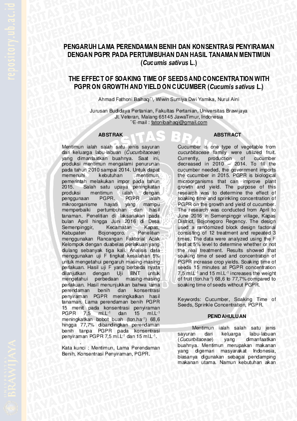 (PDF) PENGARUH LAMA PERENDAMAN BENIH DAN KONSENTRASI PENYIRAMAN DENGAN ...