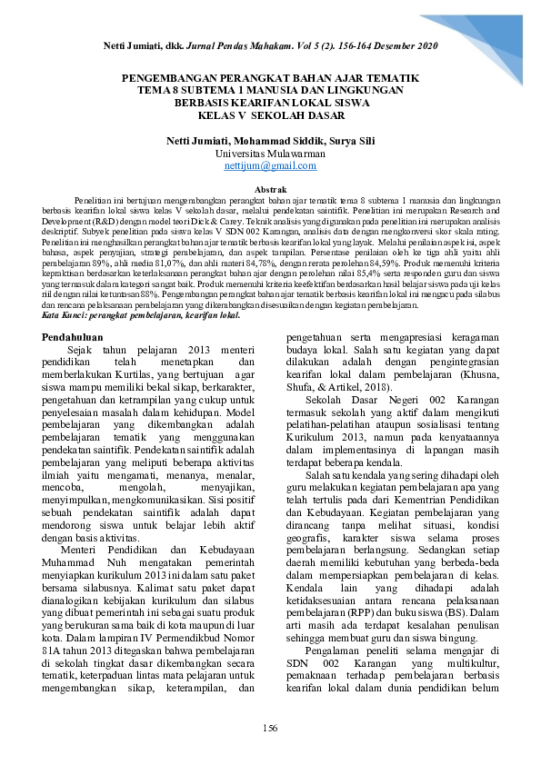 (PDF) Pengembangan Perangkat Bahan Ajar Tematik Tema 8 Subtema 1 Manusia Dan Lingkungan Berbasis ...