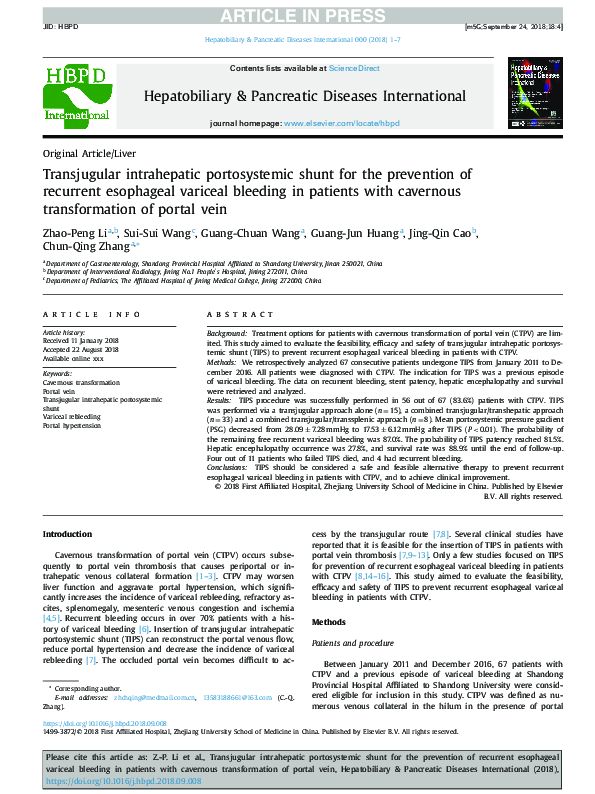 (PDF) Transjugular intrahepatic portosystemic shunt (TIPS) for Budd ...