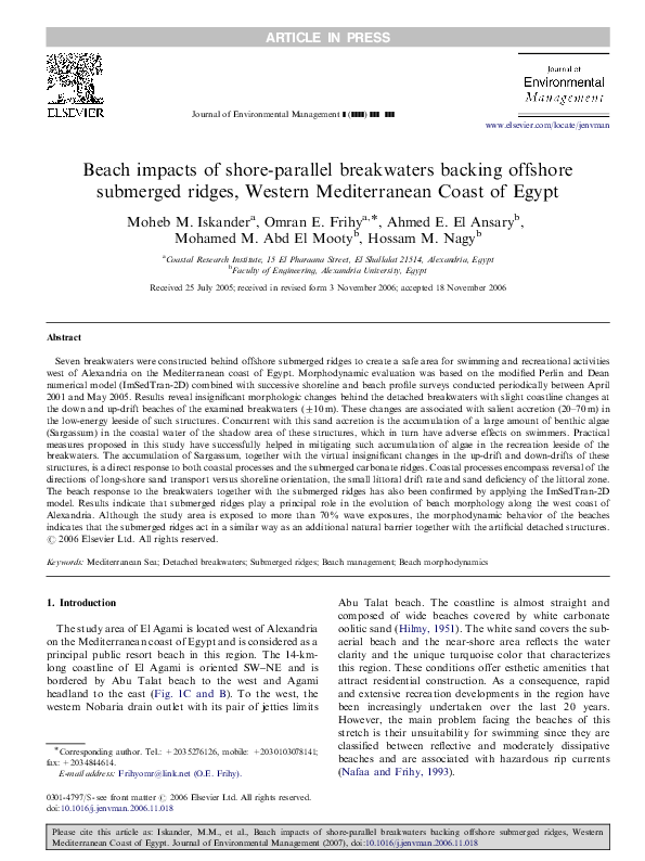 (PDF) Beach impacts of shore-parallel breakwaters backing offshore ...