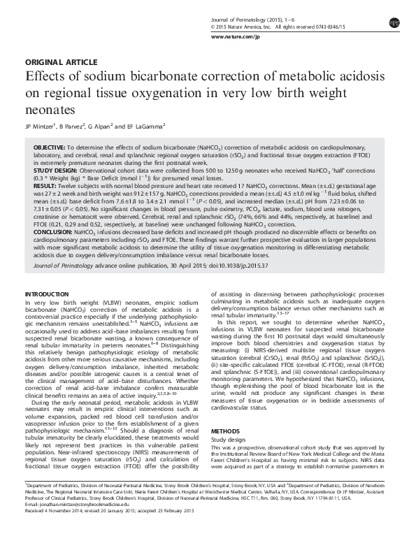 (PDF) Effects of sodium bicarbonate correction of metabolic acidosis on ...